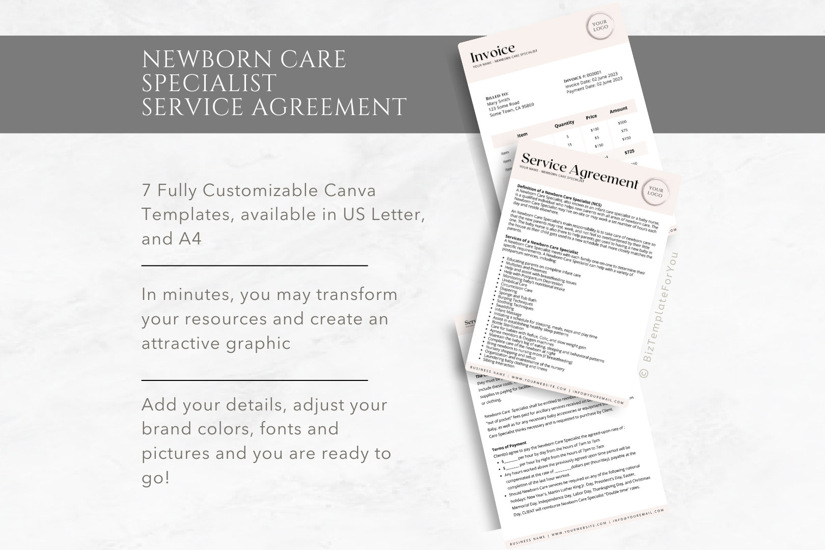 Editable Newborn Care Specialist Service Agreement, Postpartum Baby ...