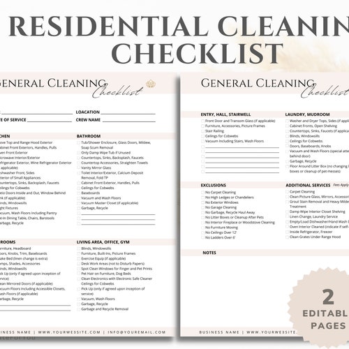 Residential General Cleaning Checklist Editable House - Etsy