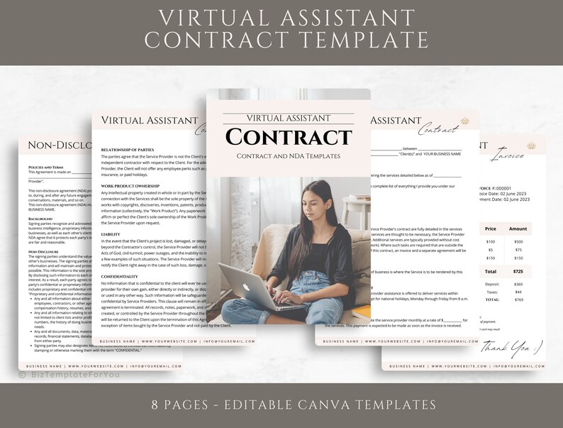 Editable Virtual Assistant Contract Template Freelance - Etsy