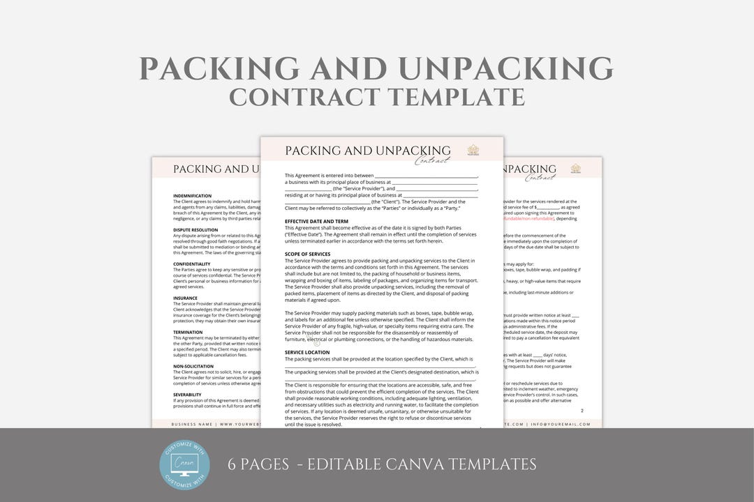 Editable Packing and Unpacking Services Contract Template, Moving ...