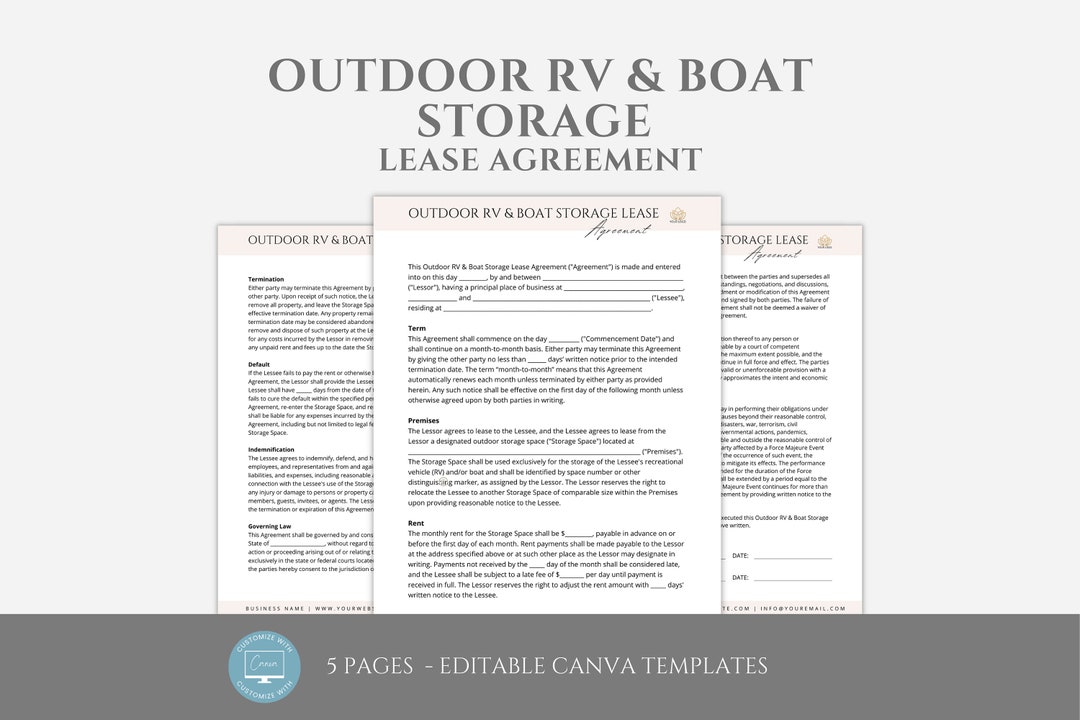 Editable Outdoor RV & Boat Storage Lease Agreement, Storage Space Lease ...