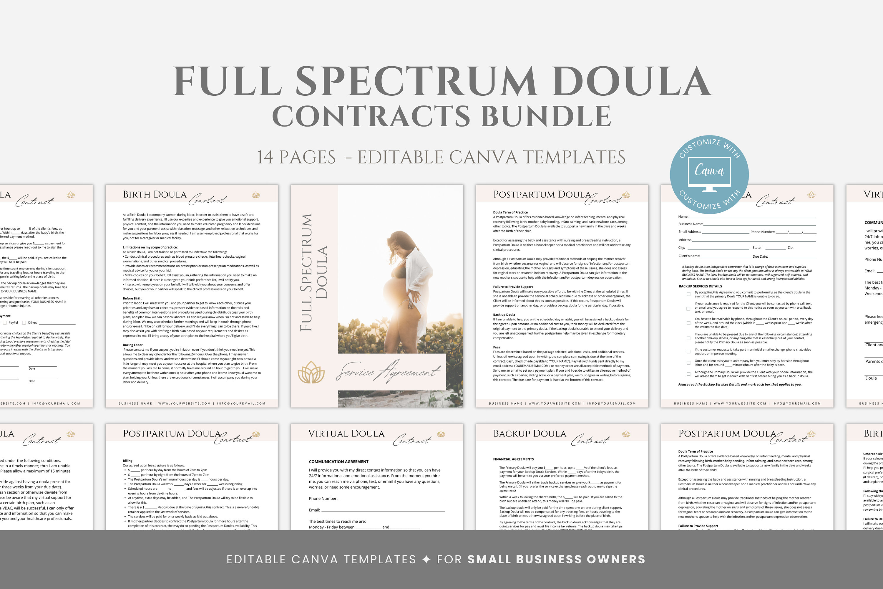 Editable Full Spectrum Doula Contract Canva Templates, Incl. Virtual ...