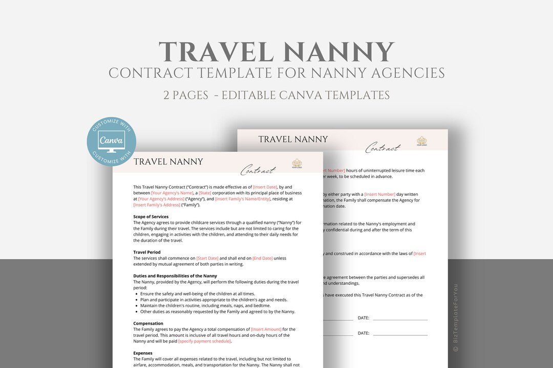Editable Travel Nanny Contract Template, Nanny Agency Onboarding ...