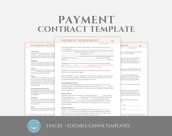 Editable Payment Contract Template, Payment Agreement Form, Debt ...
