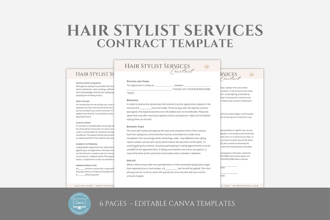 Editable Hair Stylist Contract Template, Hair Styling Service Agreement ...