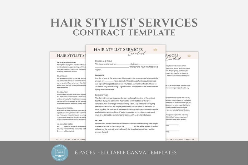 Editable Hair Stylist Contract Template, Hair Styling Service Agreement, Freelance Hairdraiser ...