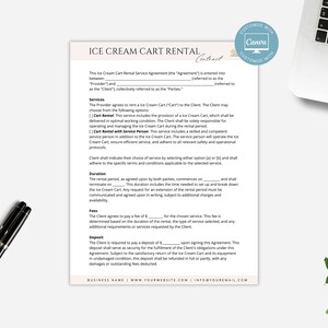 Editable Ice Cream Cart Service Contract Template, Ice Cream Cart ...