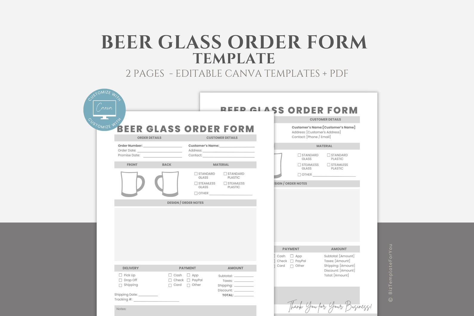 Editable Beer Glass Order Form Template, Printable Beer Glass Order ...