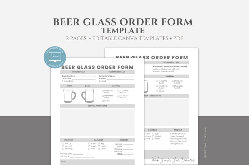 Editable Beer Glass Order Form Template, Printable Beer Glass Order ...