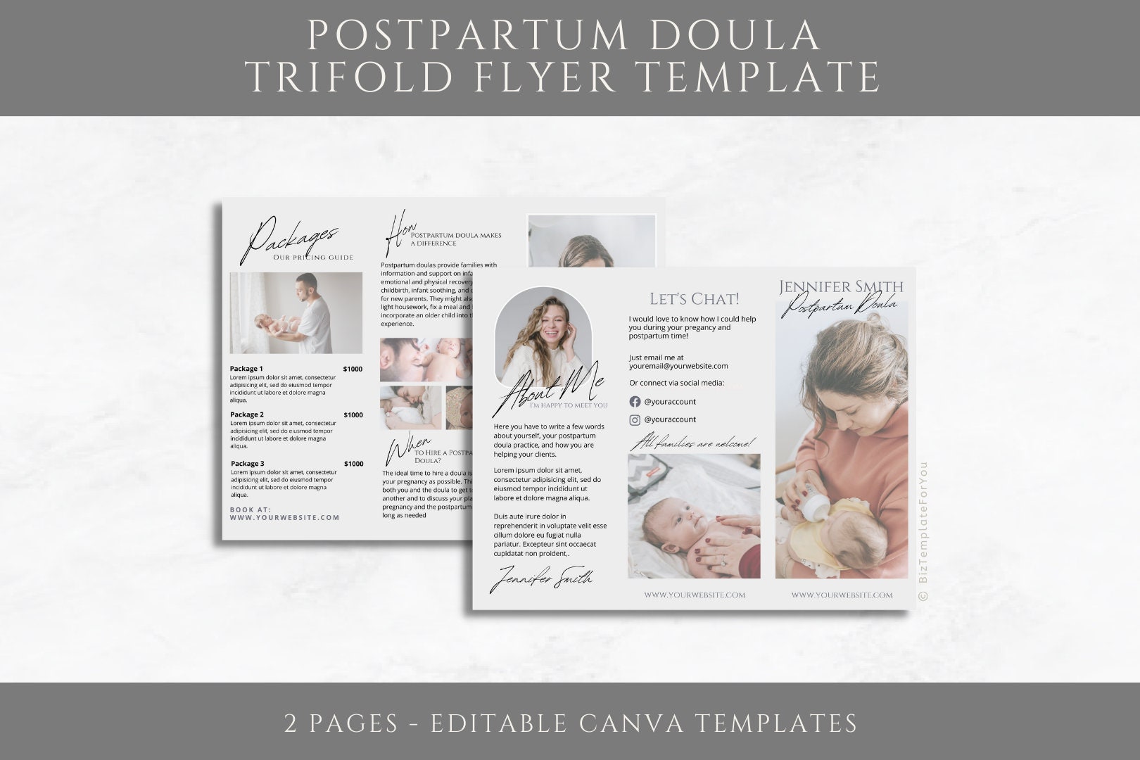 Editable Postpartum Doula Brochure Template, Printable Postpartum Doula ...