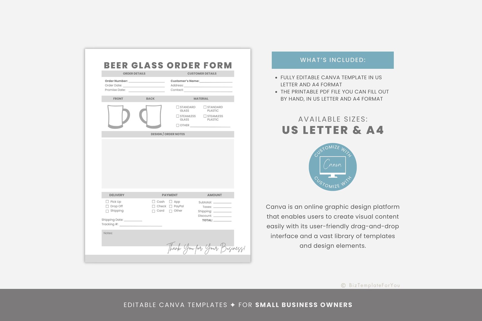 Editable Beer Glass Order Form Template, Printable Beer Glass Order ...