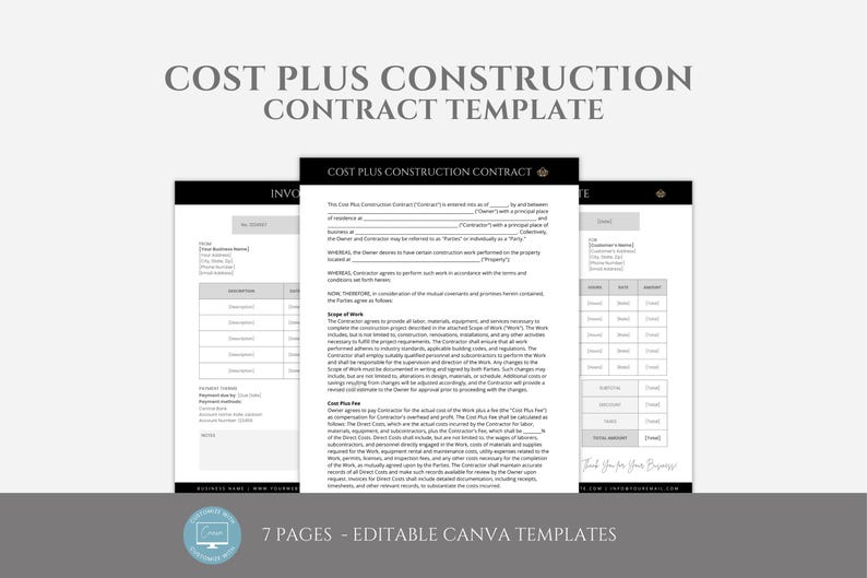 Editable Cost Plus Construction Contract Template, Construction ...