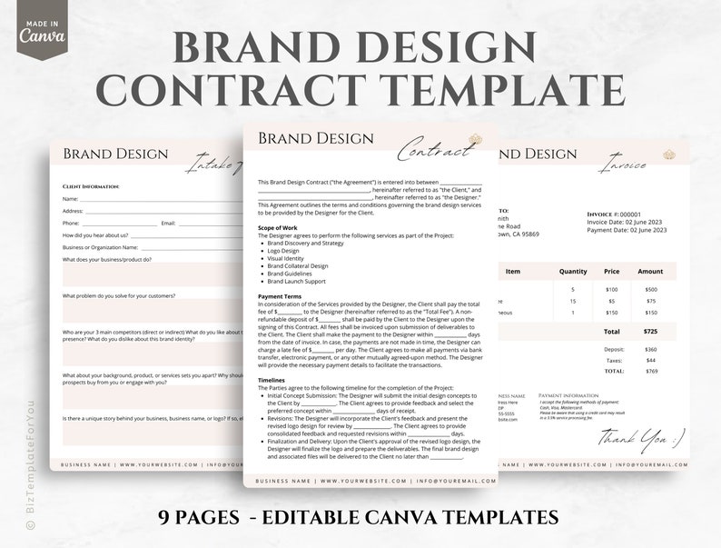 Editable Brand Design Contract Template Freelance Graphic - Etsy