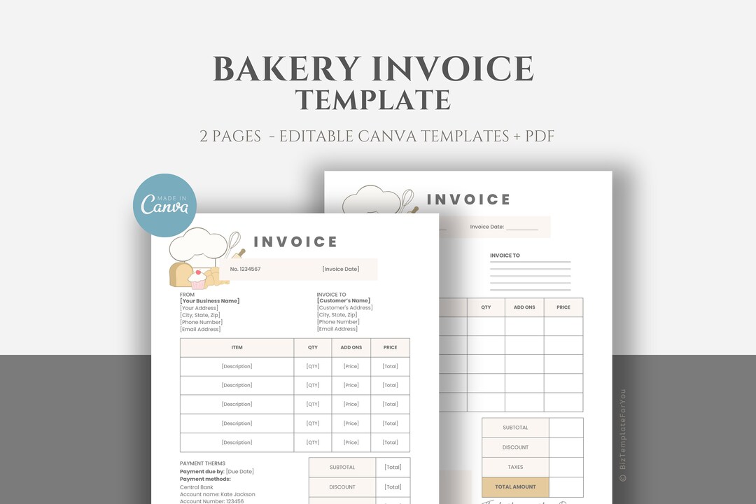 Editable Bakery Invoice Template, Cake Order Invoice, Dog Bakery ...
