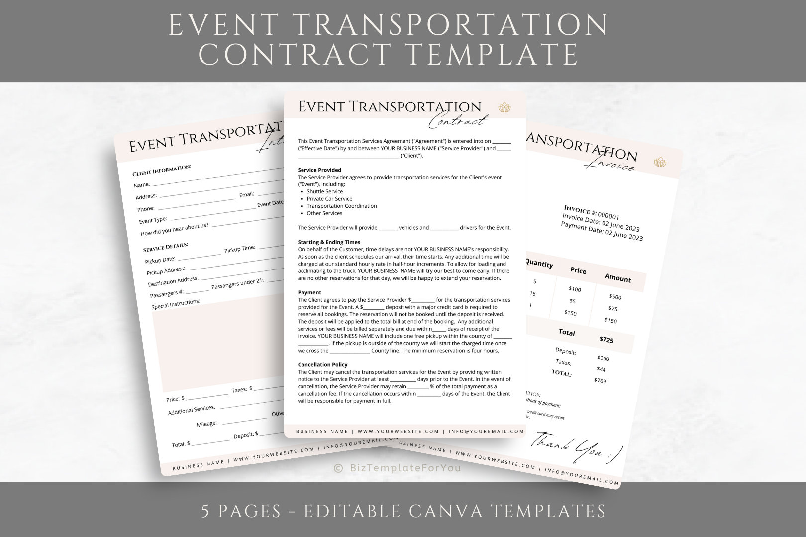 Editable Event Transportation Contract Template, Transportation Service ...