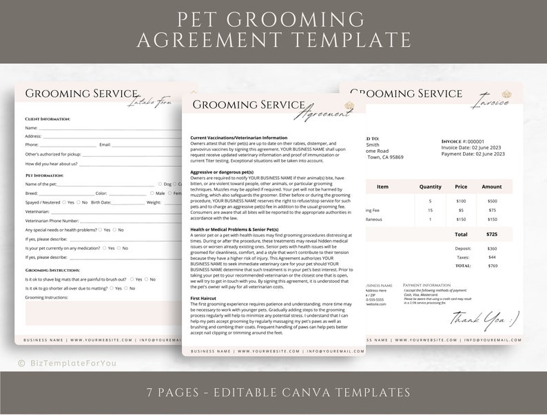 Editable Pet Grooming Contract Template Pet Grooming Service - Etsy