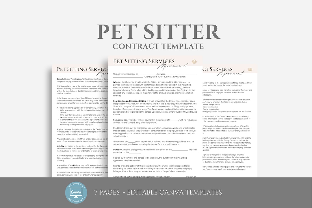 Editable Pet Sitter Contract Template, Pet Sitting Contract Template ...
