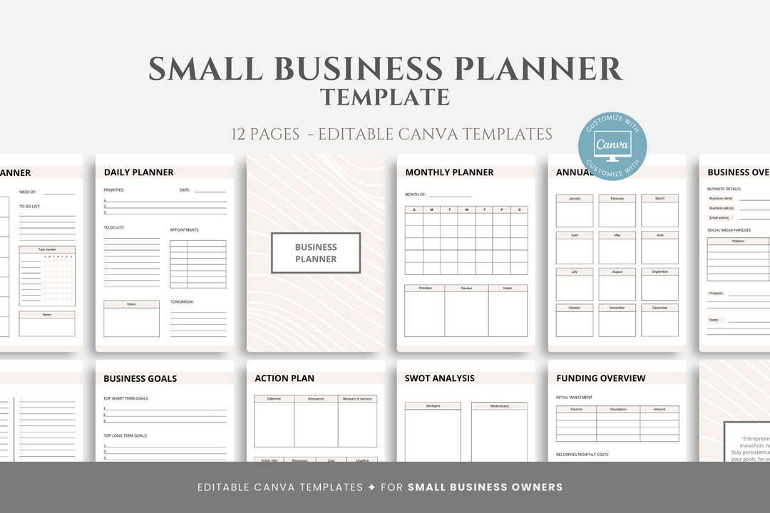 Editable Business Planner Template, Small Business Planning Workbook ...