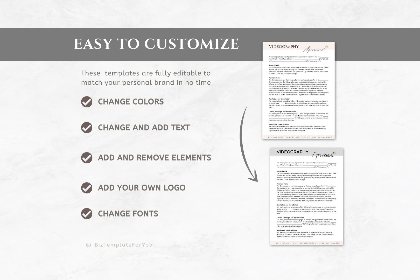 Editable Videography Contract Template, Including Intake Form and Invoice, Canva Template for ...