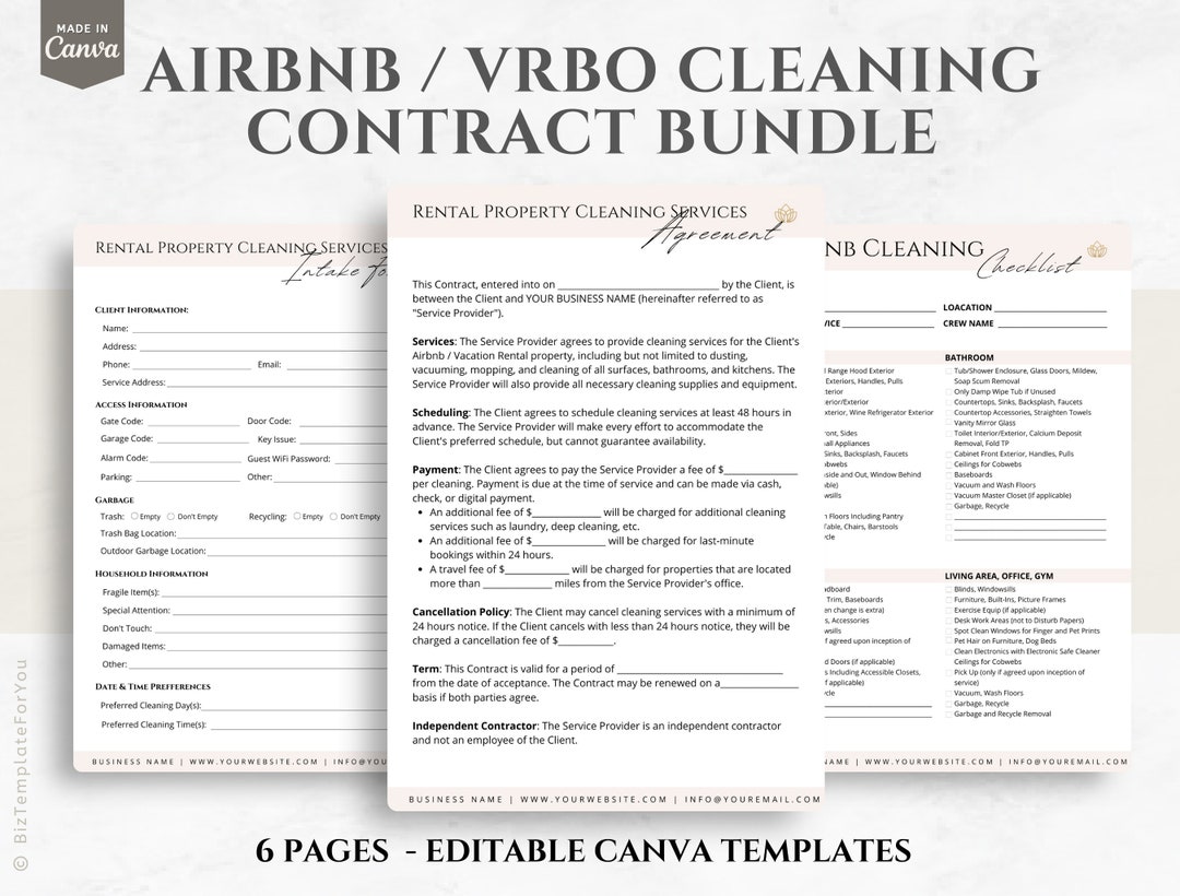 Airbnb / VRBO Cleaning Services Contract Bundle Cleaning - Etsy