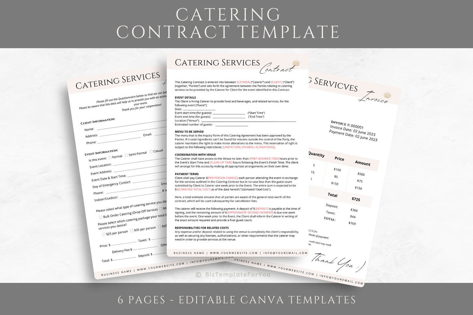 Editable Catering Contract Template, Catering Order Form, Catering ...