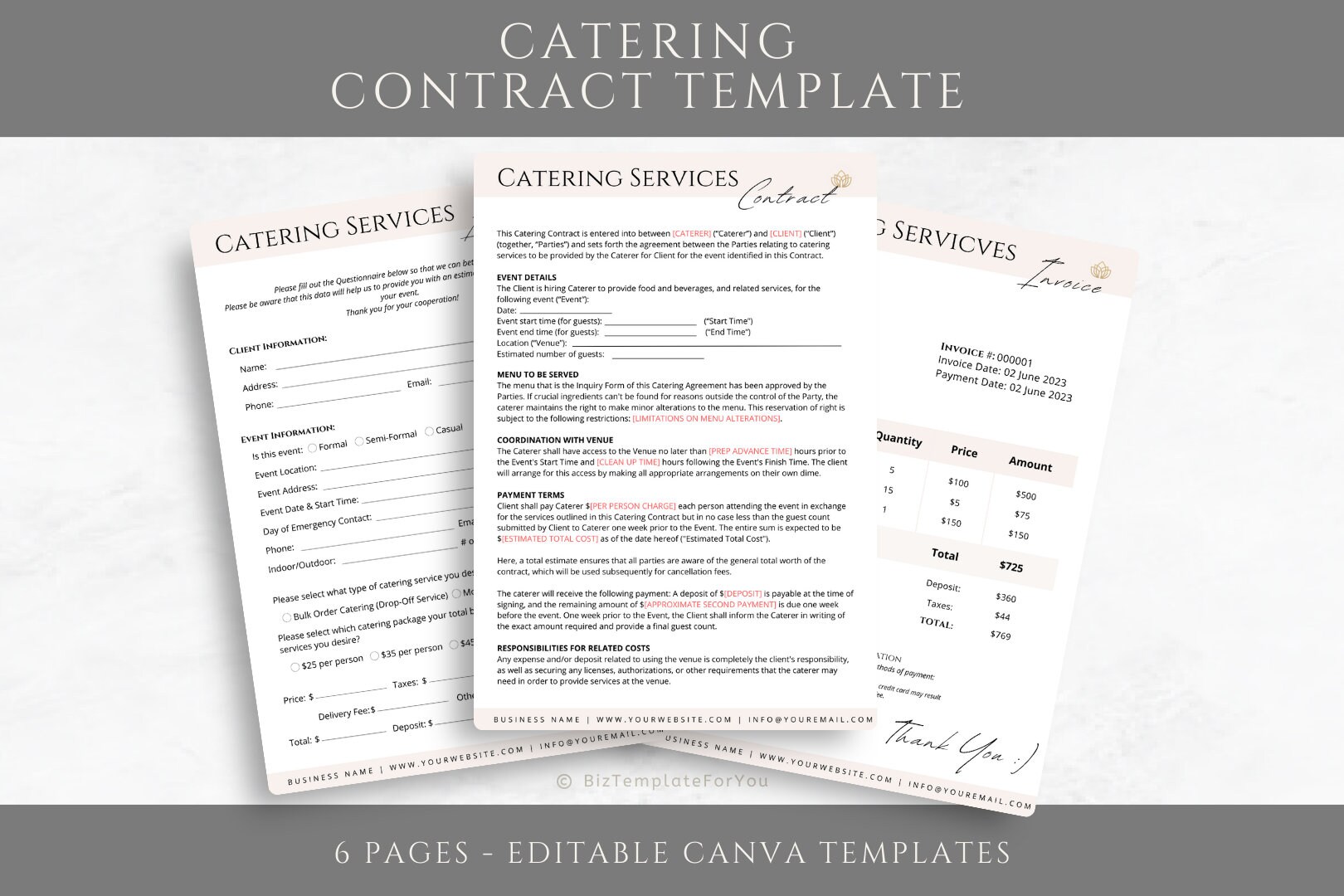 Editable Catering Contract Template, Catering Order Form, Catering ...