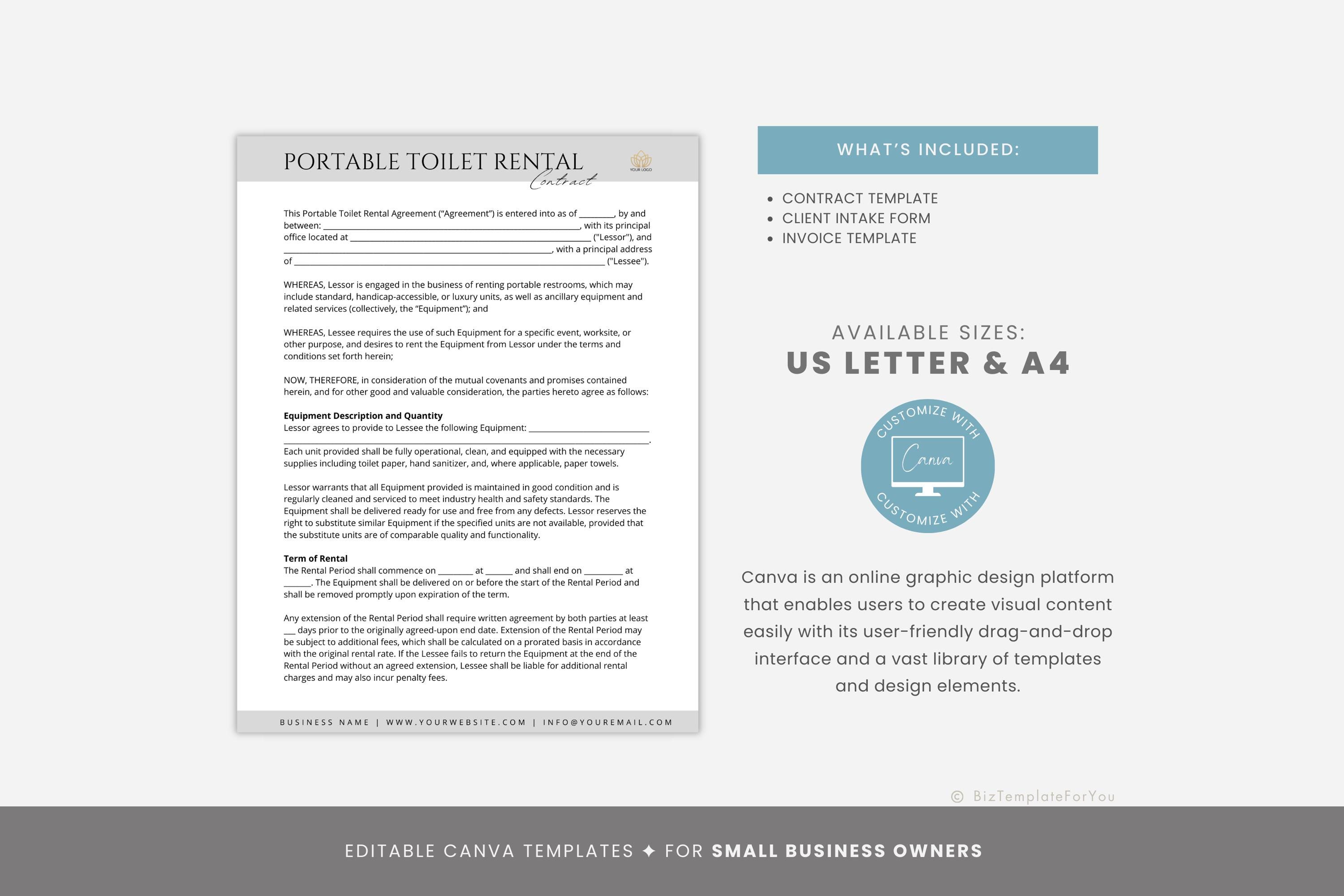 Editable Portable Toilet Rental Agreement Template, Portable Potty ...