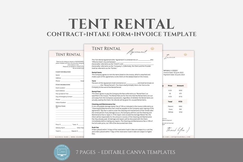 Editable Tent Rental Agreement, Party Equipment Rental Contract ...