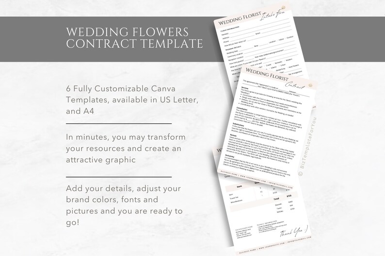 Editable Wedding Florist Contract Template, Flower Arrangements Service ...