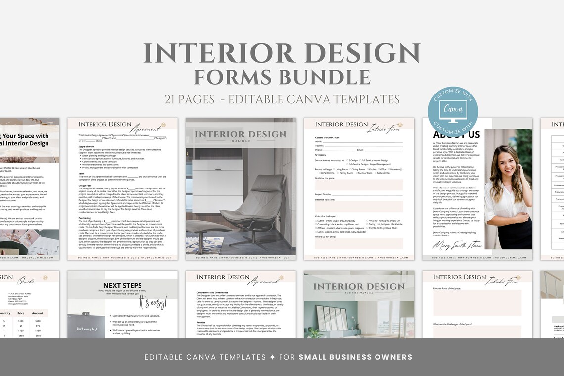 Editable Interior Design Business Templates Bundle, Interior Designer ...