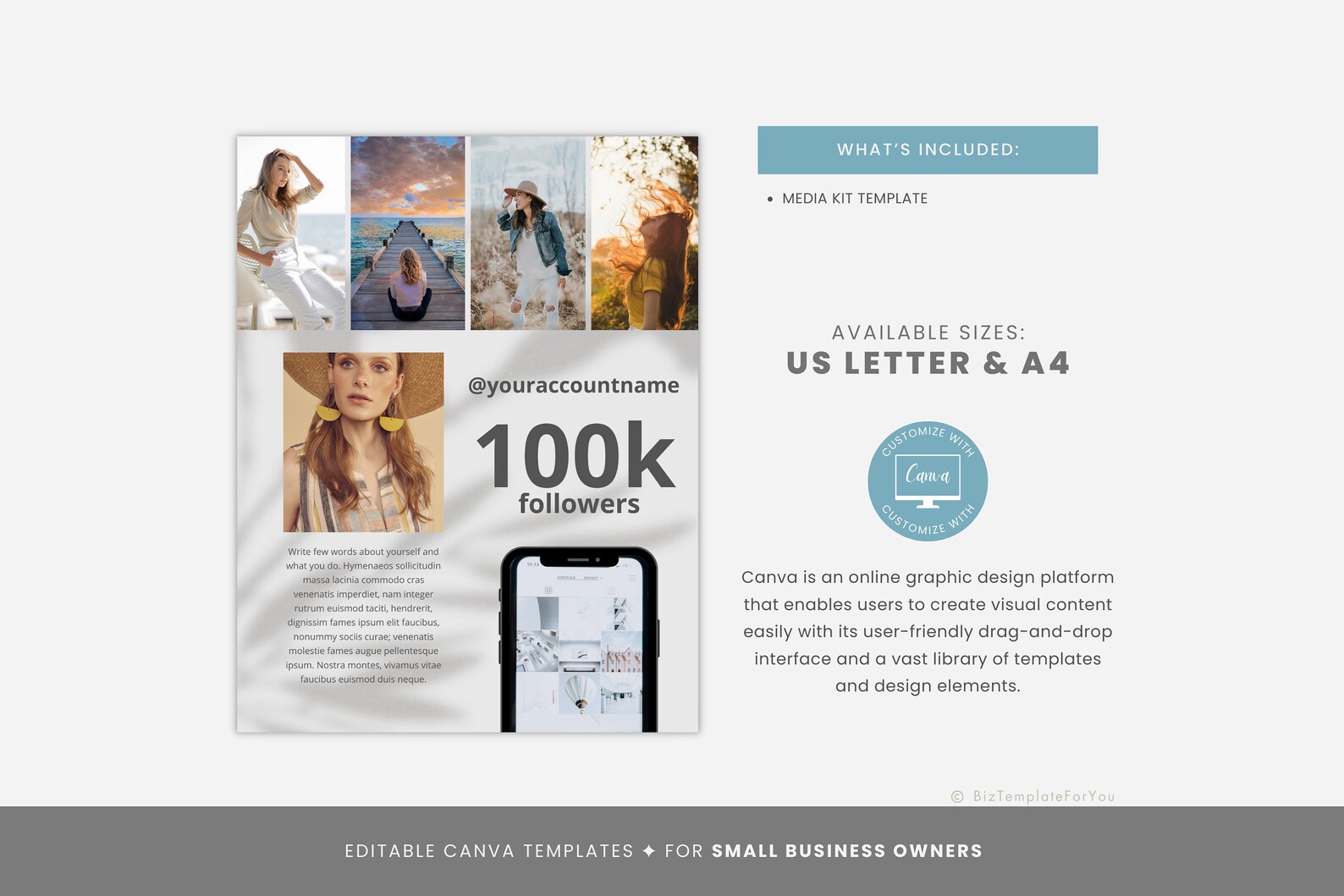 Influencer Media Kit Template, Influencer Price List Template, Blogger ...