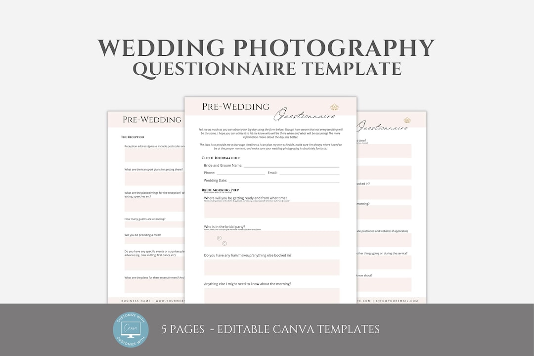Editable Wedding Photography Questionnaire, Editable Pre-wedding Client ...
