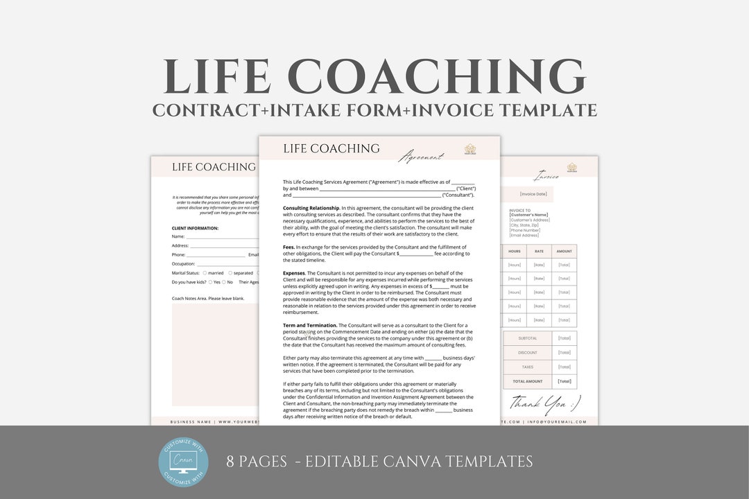 Editable Life Coach Templates Bundle, Life Coach Contract, Life ...