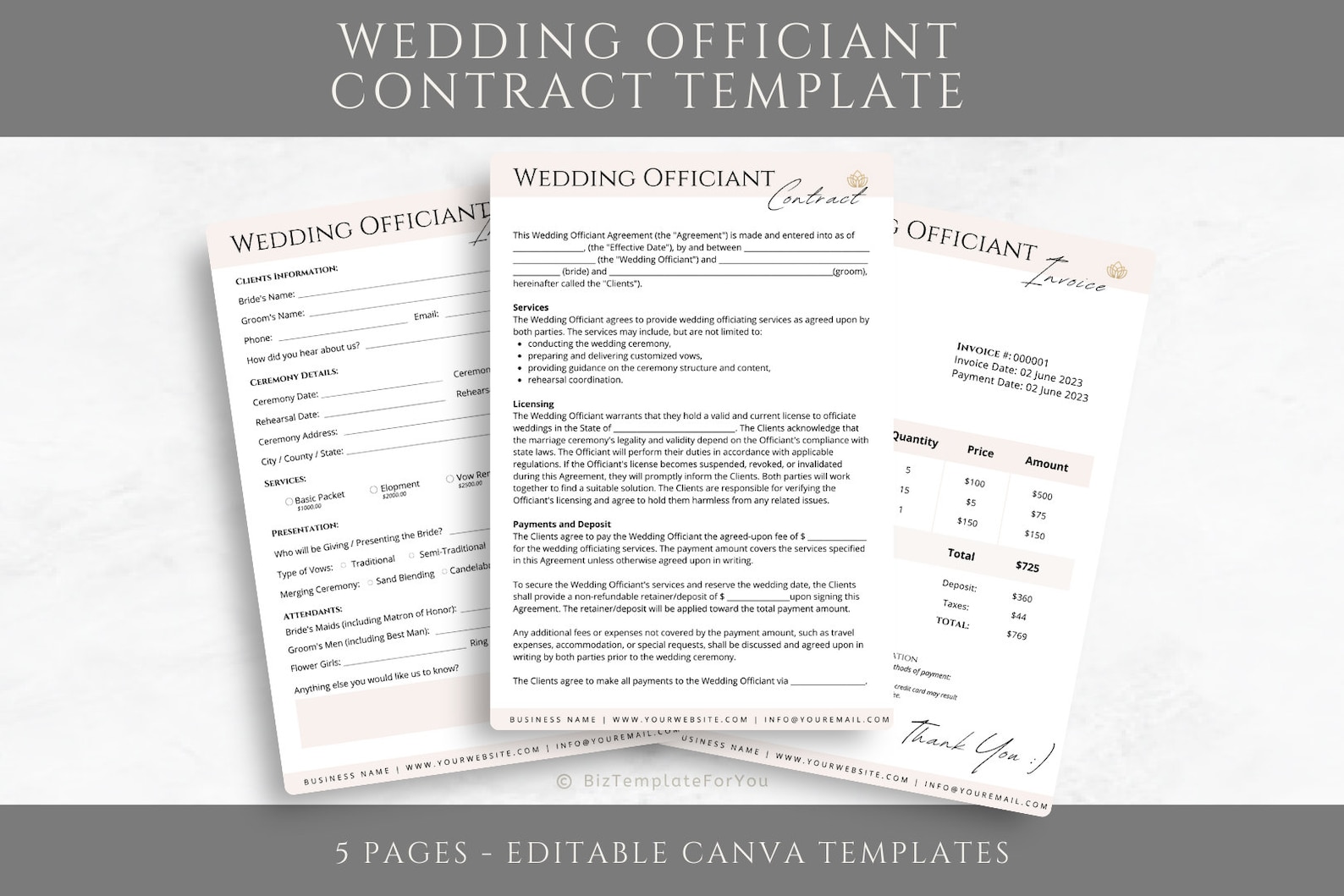 Editable Wedding Officiant Contract Template, Wedding Minister Service ...