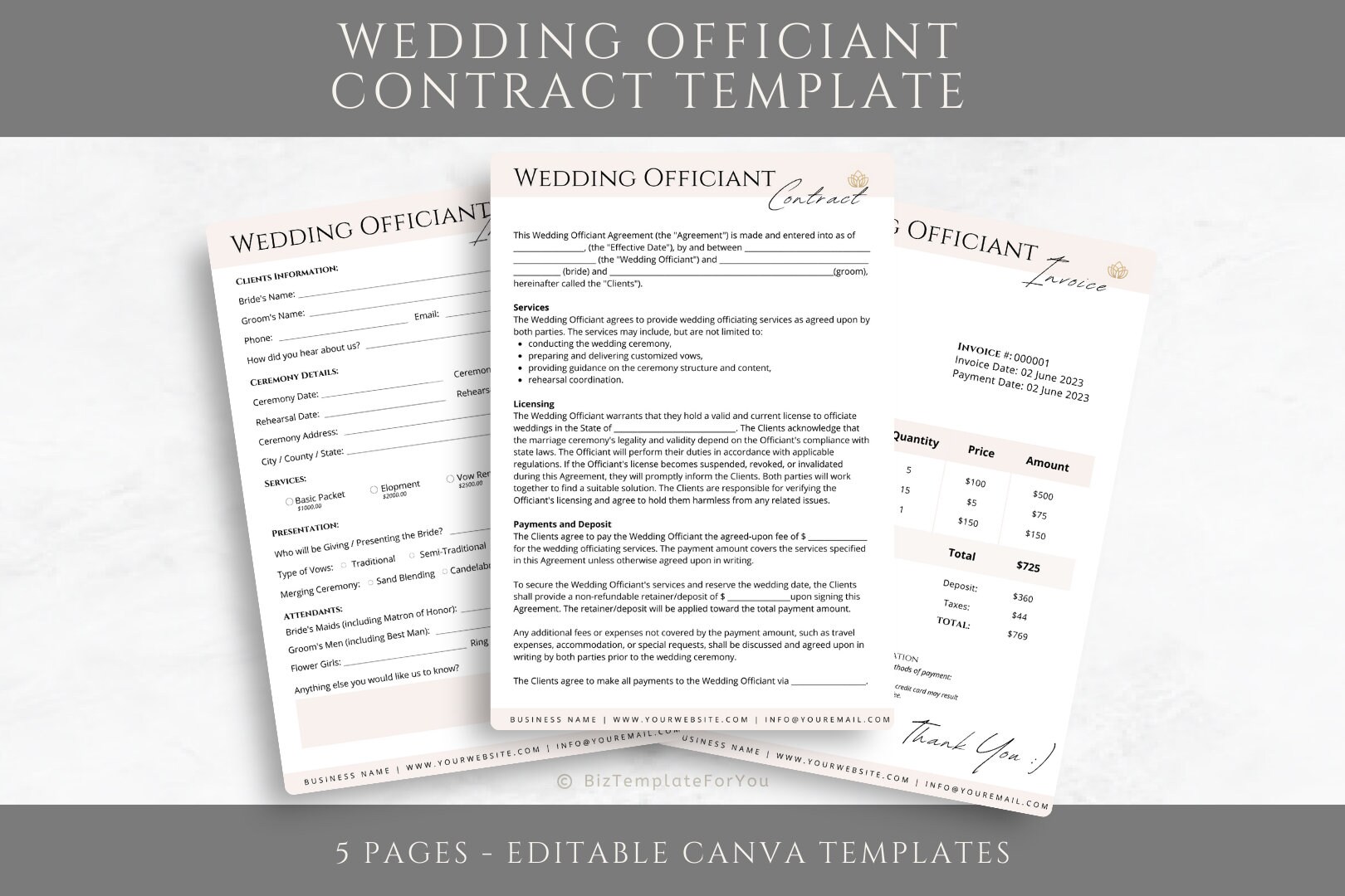 Editable Wedding Officiant Contract Template, Wedding Minister Service ...