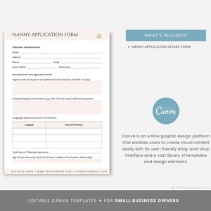 Nanny Agency - Nanny Application Intake Form Template, Editable Nanny ...