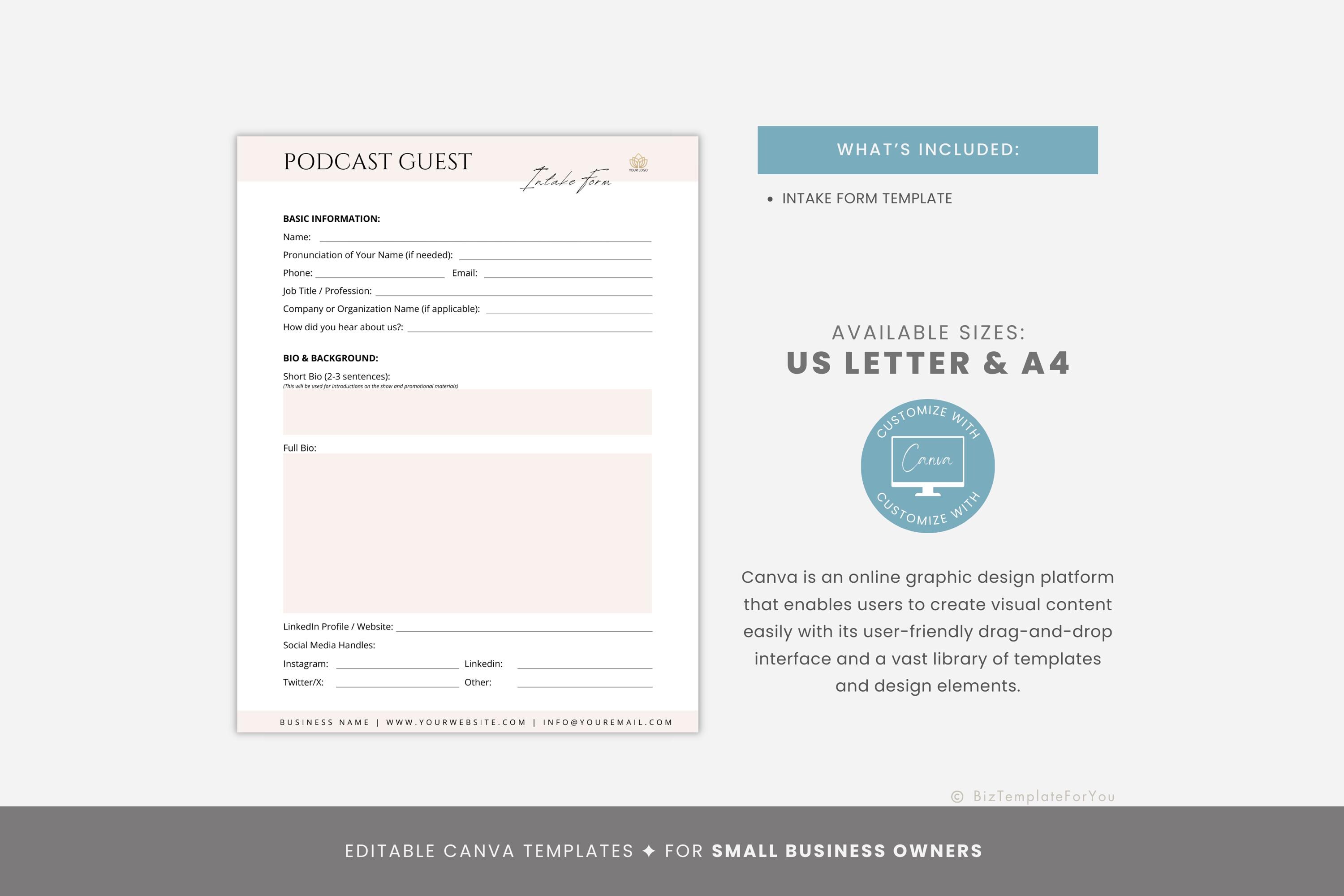 Editable Podcast Guest Intake Form Template, Podcast Guest ...