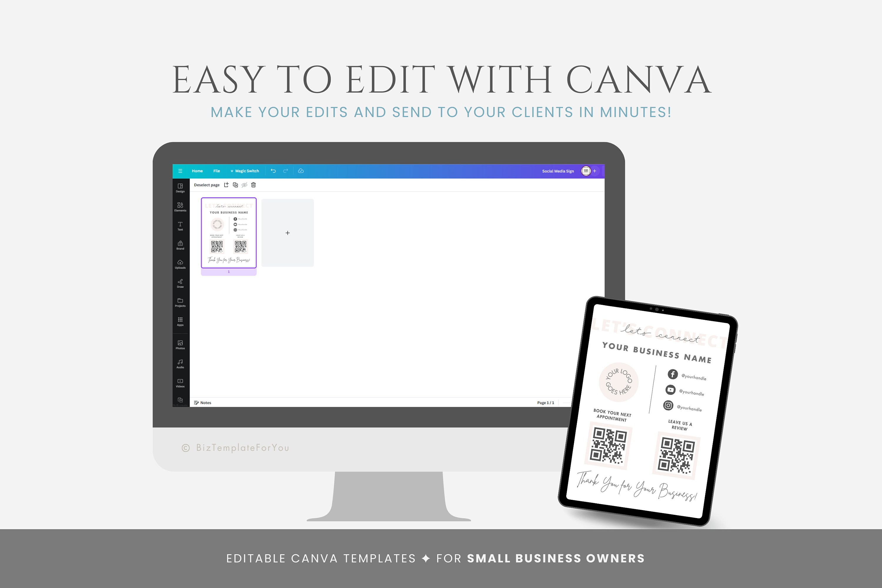 Editable Social Media Sign Template, Business QR Code Sign, Printable ...