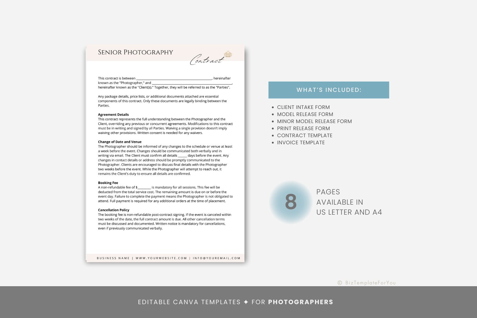 Editable Senior Photography Contract Template, High School Senior ...