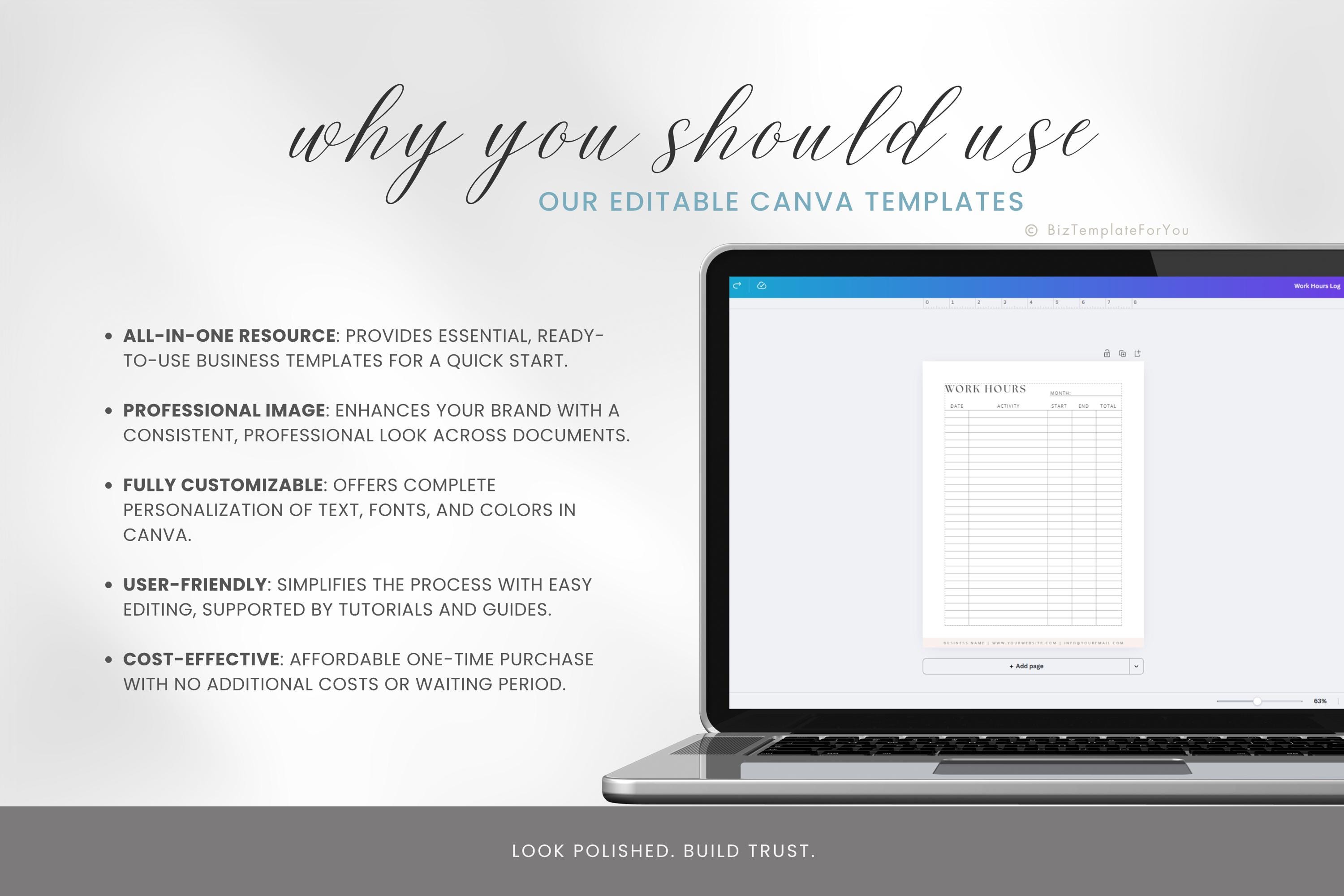 Editable Work Hours Log Template, Canva Time Tracker Sheet for ...