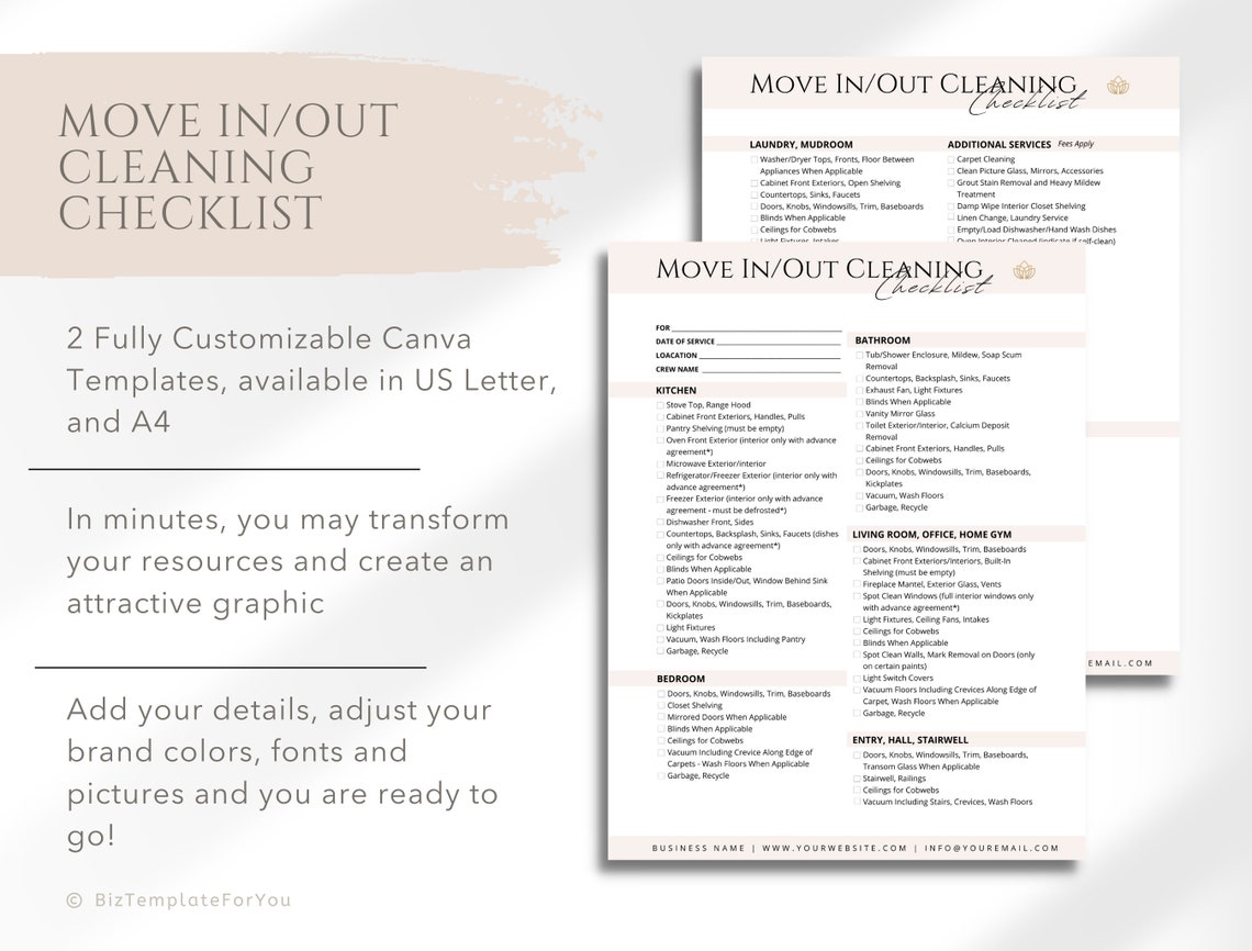 Move In/out Cleaning Checklist Editable House Cleaning - Etsy