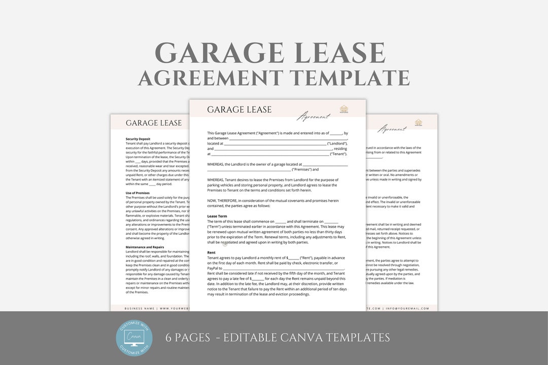 Editable Garage Lease Agreement Template, Garage Rental Business, Shop ...
