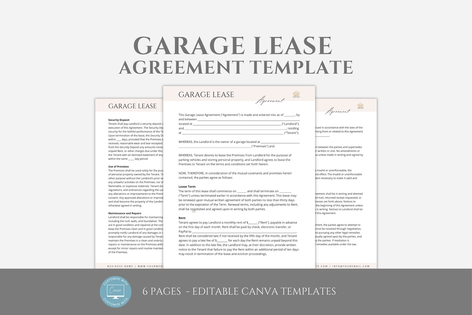 Editable Garage Lease Agreement Template, Garage Rental Business, Shop ...