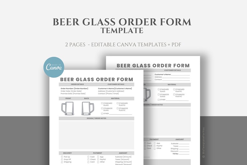 Editable Beer Glass Order Form Template, Printable Beer Glass Order ...