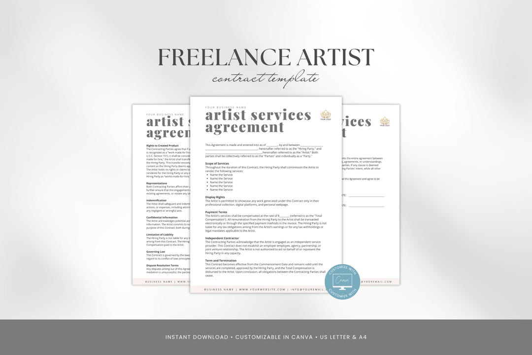 Artist Contract Template, Agreement for Freelance Creatives, Artist ...