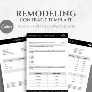 Editable Home Remodeling Contract Template, Professional House ...