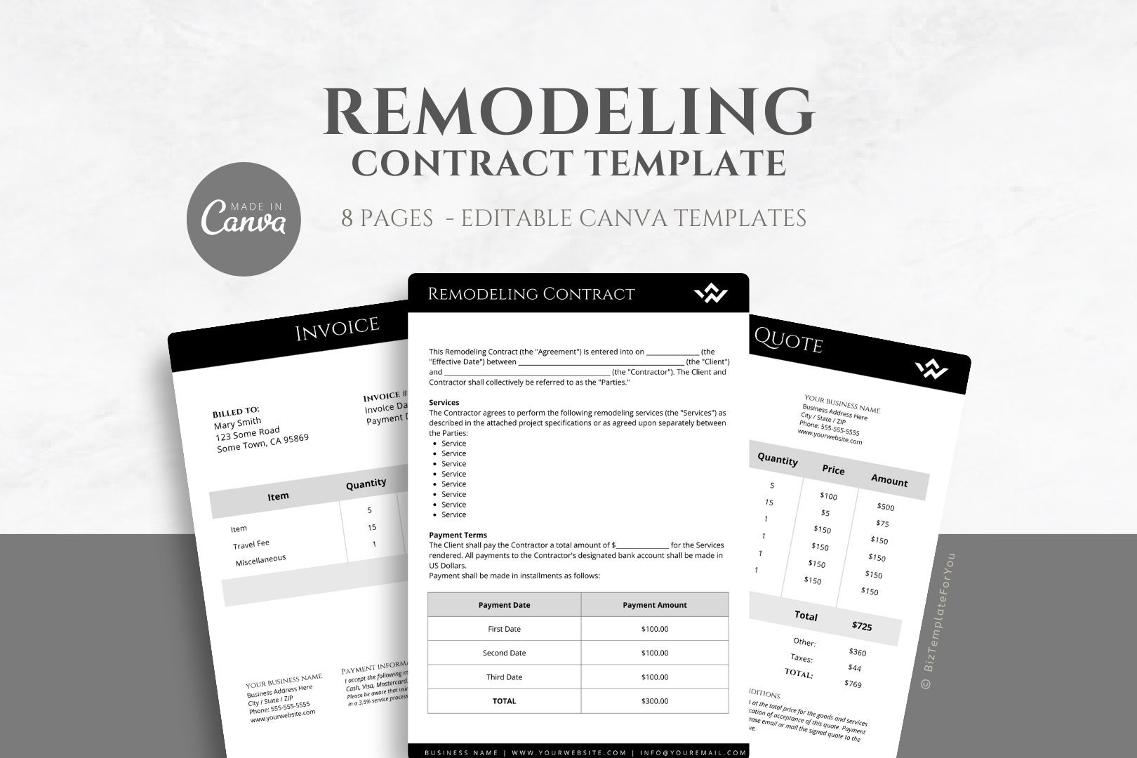 Editable Home Remodeling Contract Template, Professional House ...