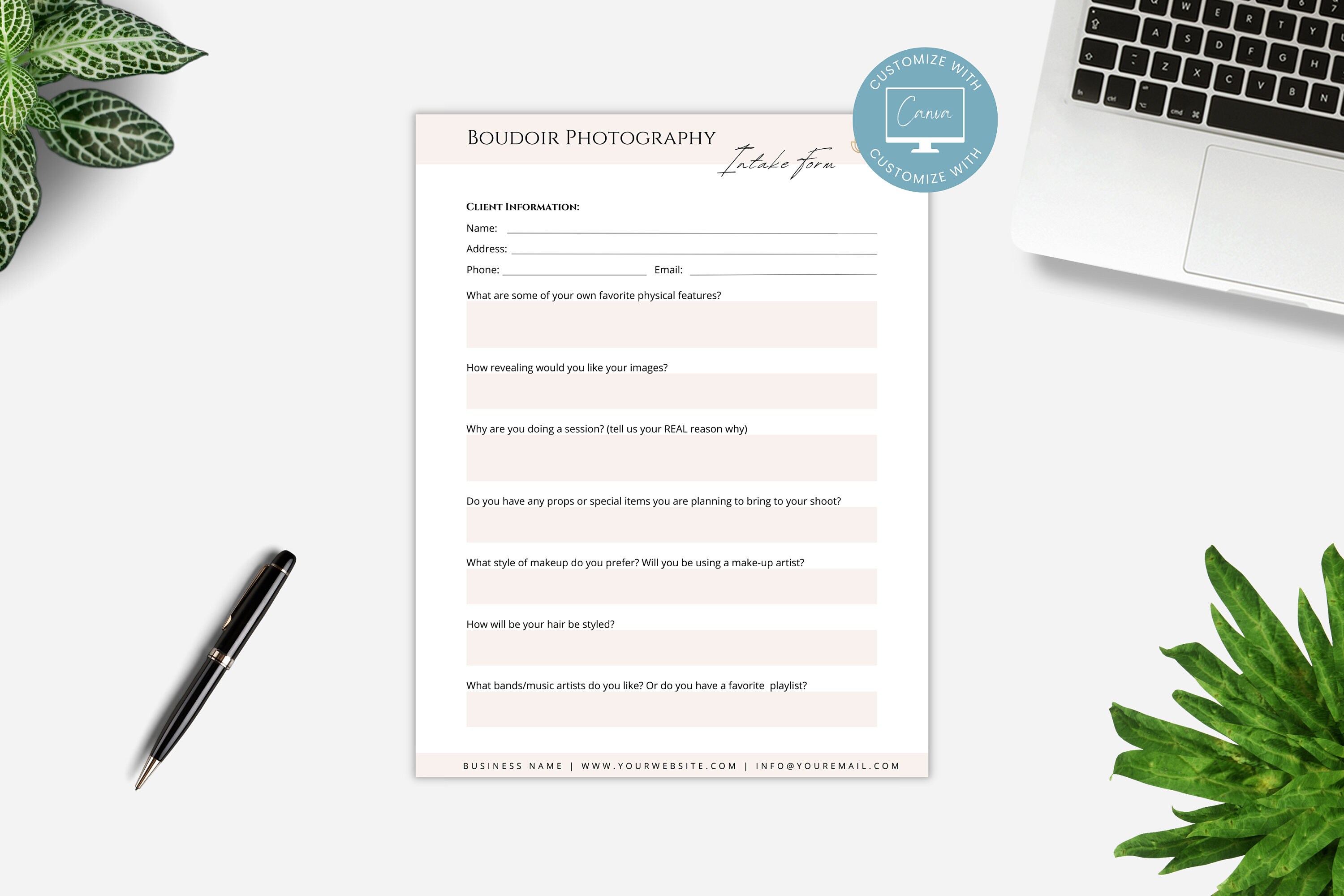 Editable Boudoir Photography Questionnaire Template. Boudoir Session ...