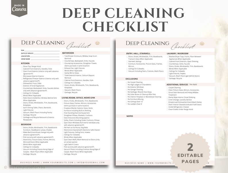 Residential Deep Cleaning Checklist Editable House Cleaning - Etsy