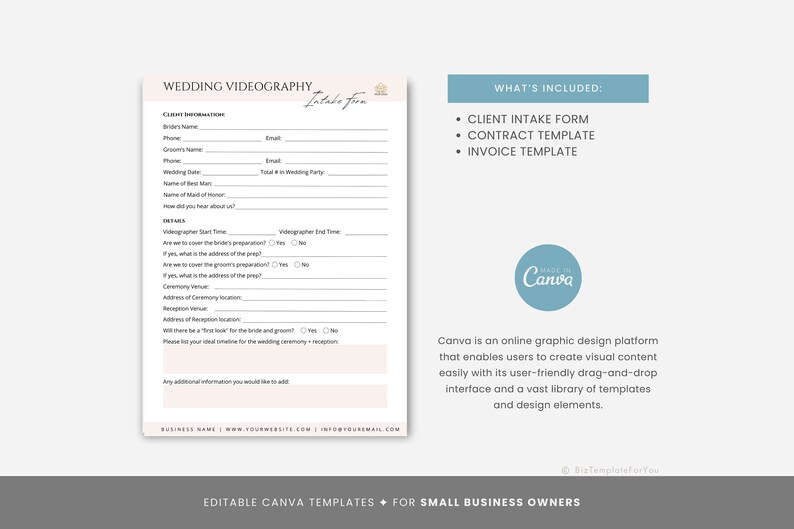 Editable Wedding Videography Contract Template, Incl. Intake Form and ...
